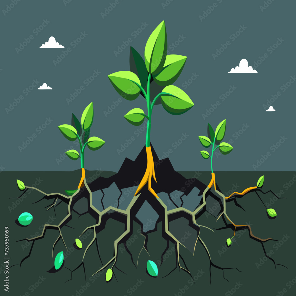 Surreal depictions of plant roots breaking through concrete vektor ...