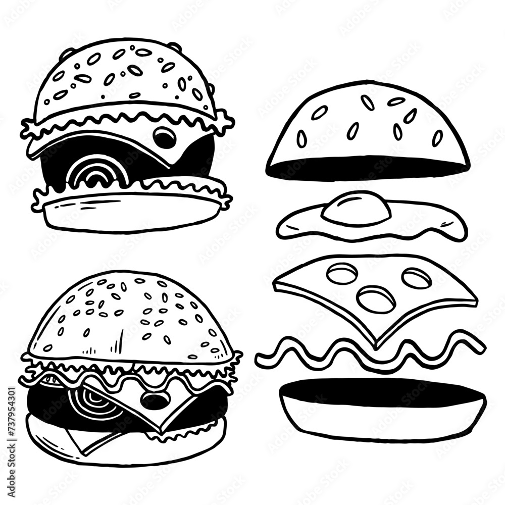 Hand drawn burger vector doodle. Hamburger sketch illustration for ...
