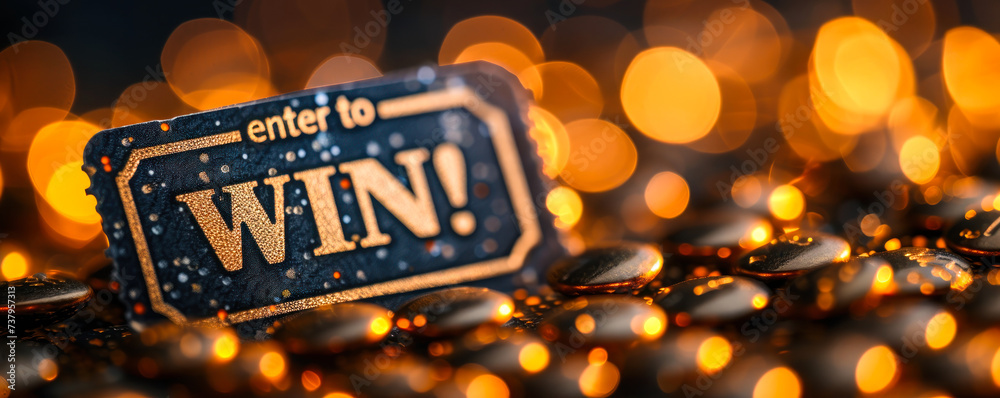 Golden raffle ticket with the phrase enter to WIN! suggesting ...