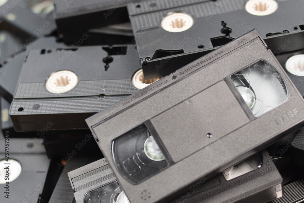 KYIV, UKRAINE - 4 MAY, 2023: Video tape on colored background, VHS ...