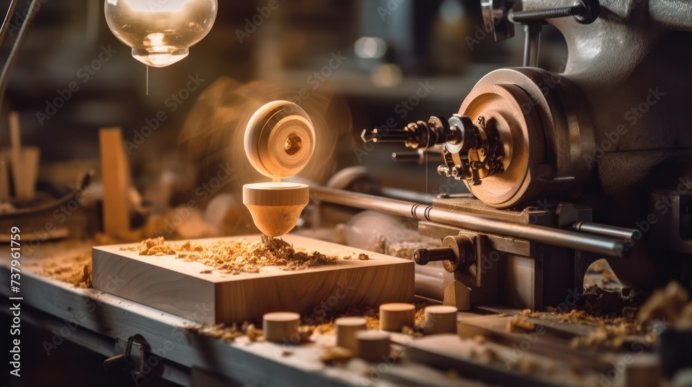 Industry wood turners measure and calculate right size of workpiece ...