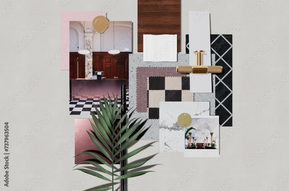 Duo Chrome ,Interior inspiration, Moodboard, top view, Material samples ...