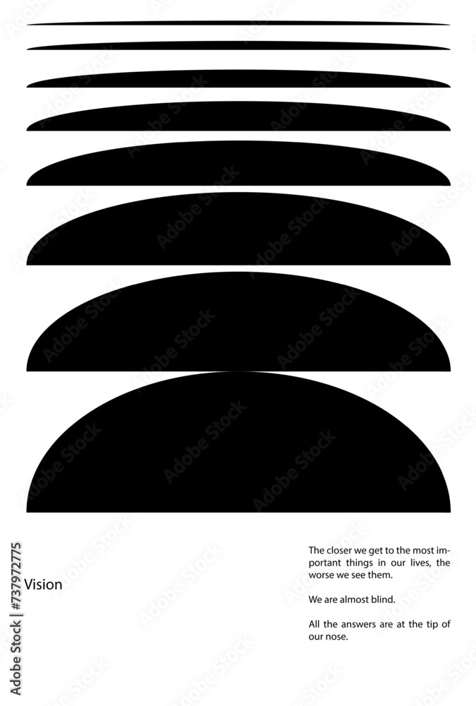 Abstract black arcs on a white background with text on vision and ...