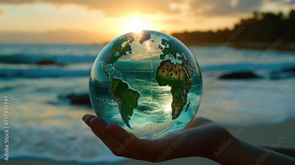 Earth Globe made of transparent glass ball sphere with translucent ...