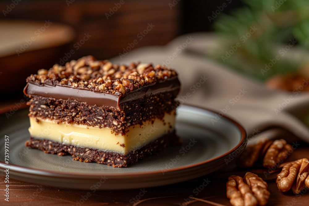 Nanaimo bars - traditional Canadian dessert with wafer crumbs, almond ...