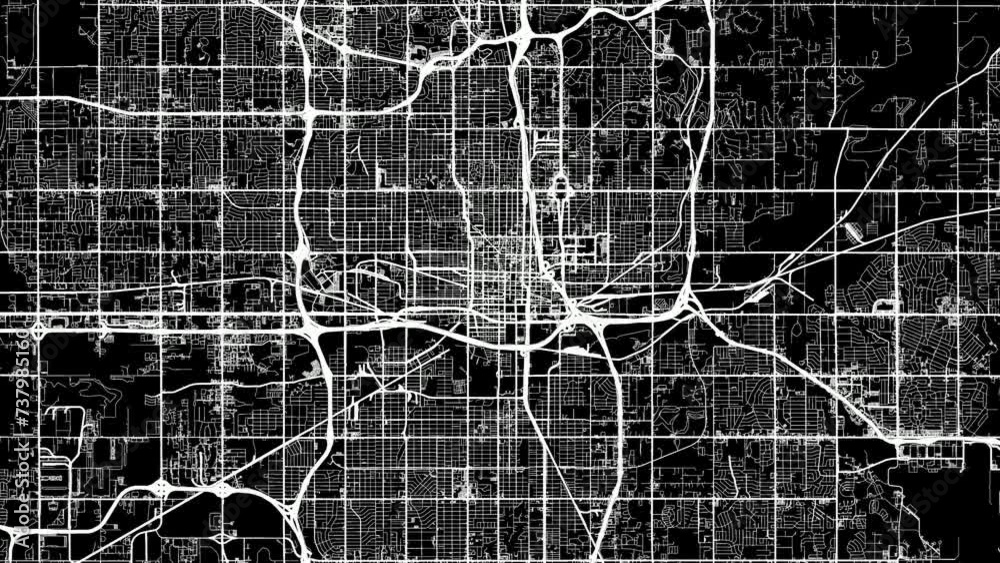 Zoom Out Road Map of Oklahoma City Oklahoma with white roads on a black ...
