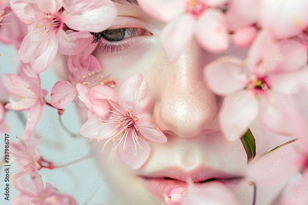 Nose enjoying the scent of spring through graphic depiction of flowers ...