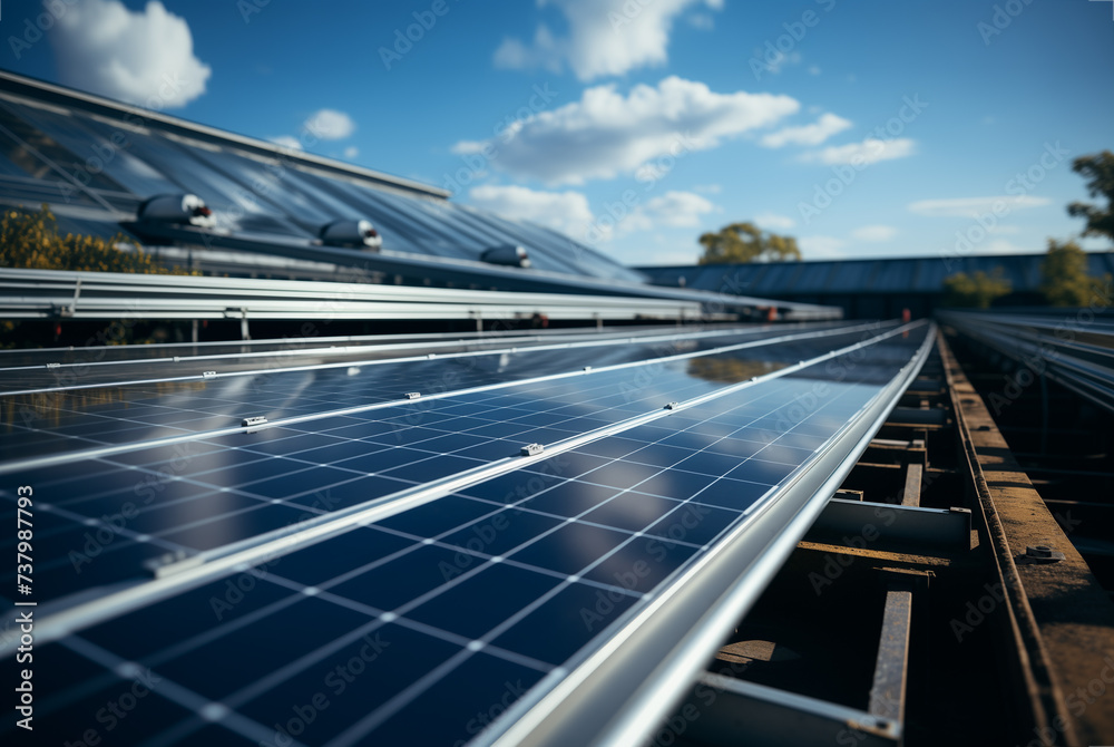 Solar panels on the sky background. Solar power plant. Blue solar ...