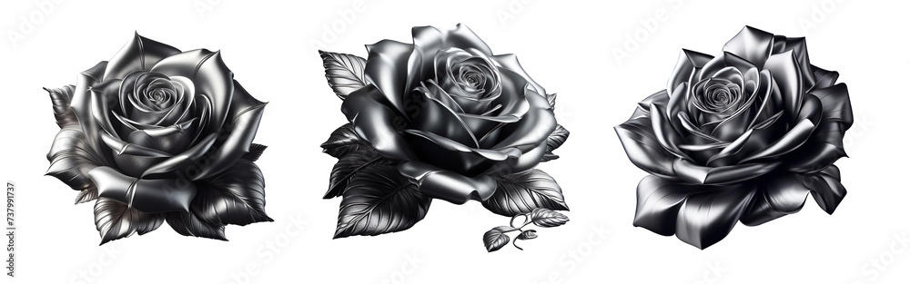 Close up Silver rose flowers set on transparent background | Top View ...