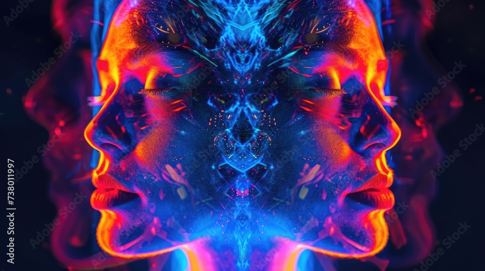 A group of medical students huddled around a holographic projection of ...