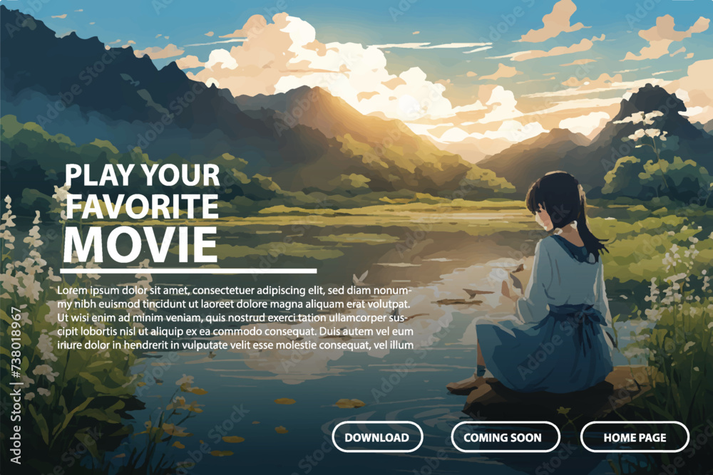 landing page design with an anime illustration theme. vector anime ...