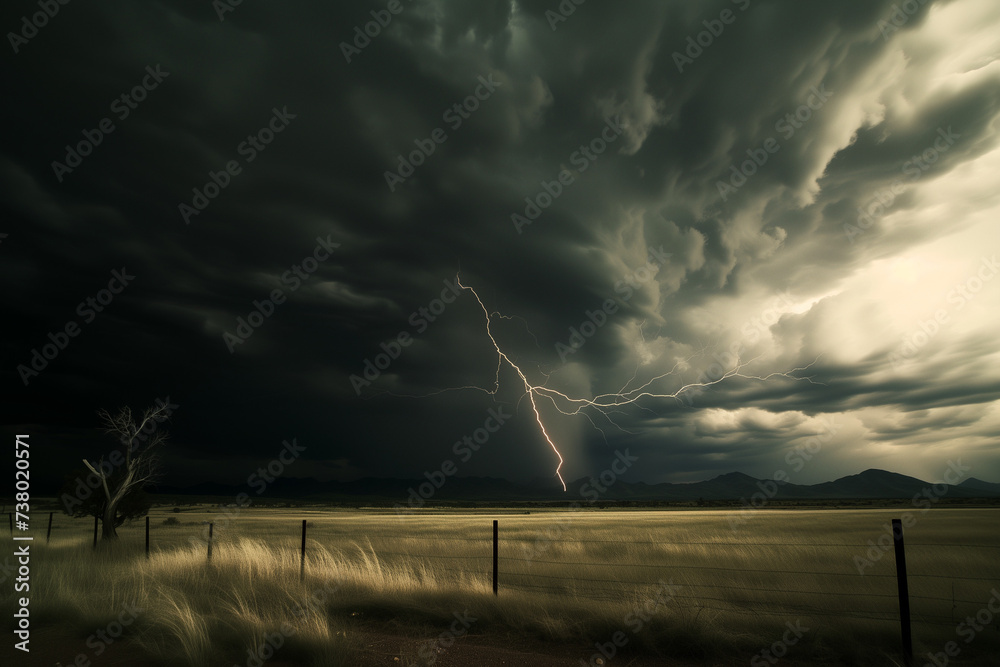 Majestic lightning strike in a desert landscape, great for illustrating ...