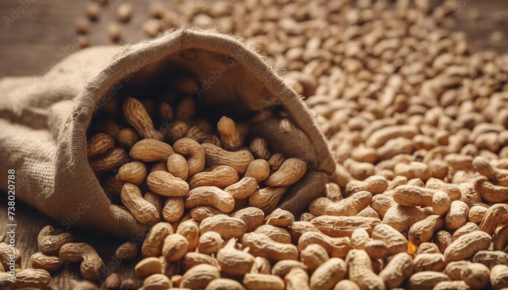 Peanuts in jute sack bag, background is peanut farm, roasted peanuts ...