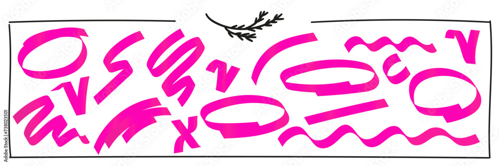 Collection of bright pink elements of various shapes from a text ...