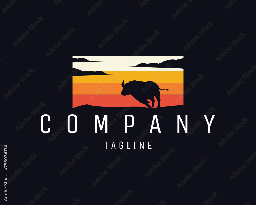 bull silhouette logo. isolated with the view of a fast running bull ...