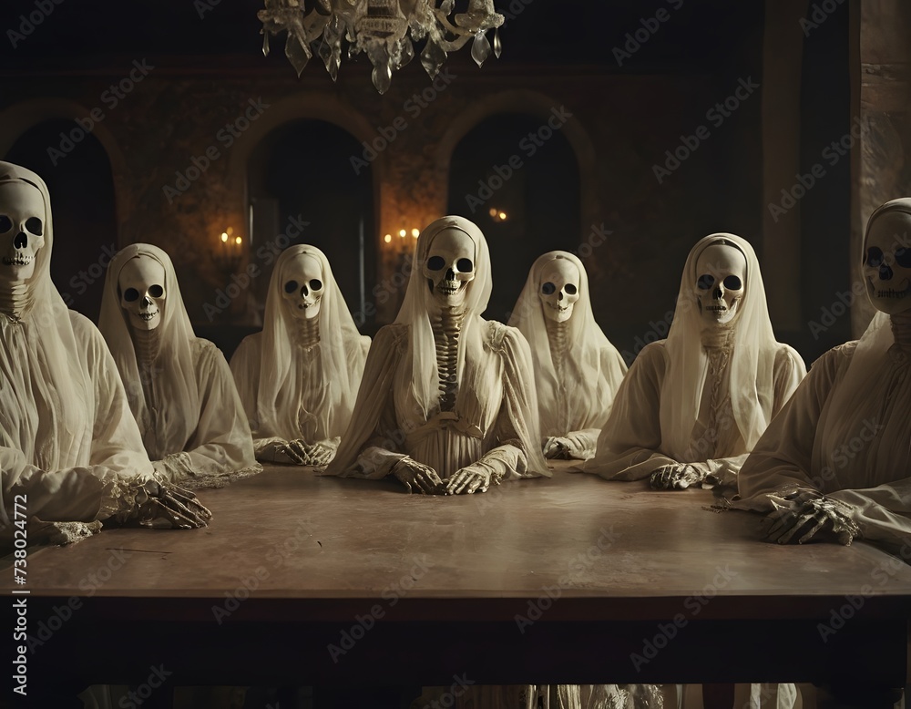 Mysterious Council of Skeletons depicts an eerie gathering of skeletons ...