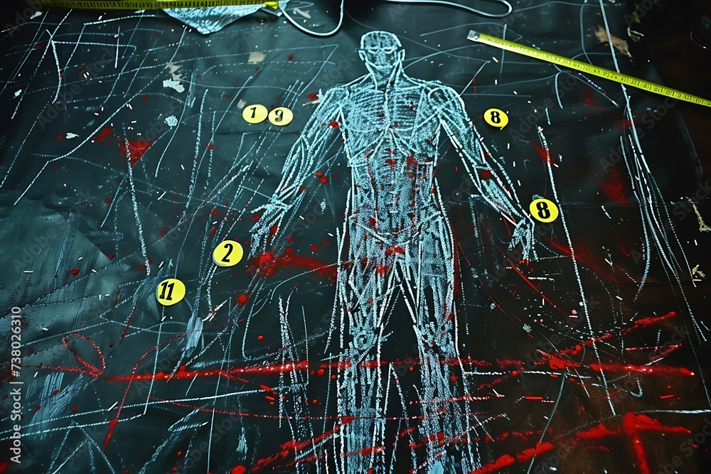 Forensic Investigation Murder Crime Scene with Chalk Outline and ...