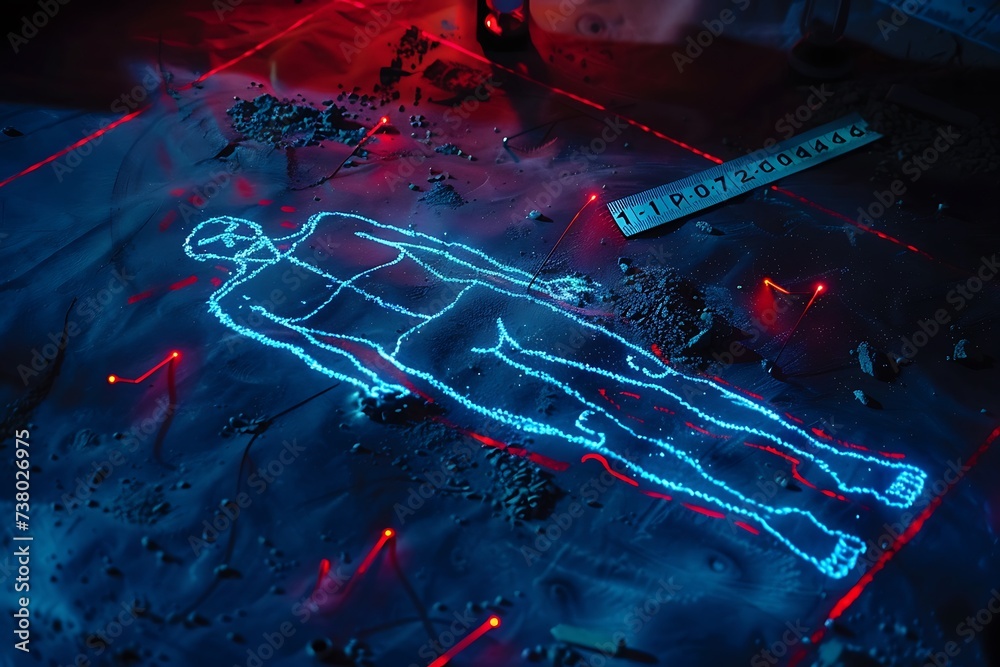 Forensic Investigation Murder Crime Scene with Chalk Outline and ...