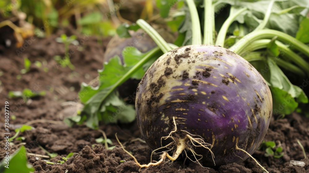 The deep rich color of a rutabaga is highlighted by its smooth glossy ...