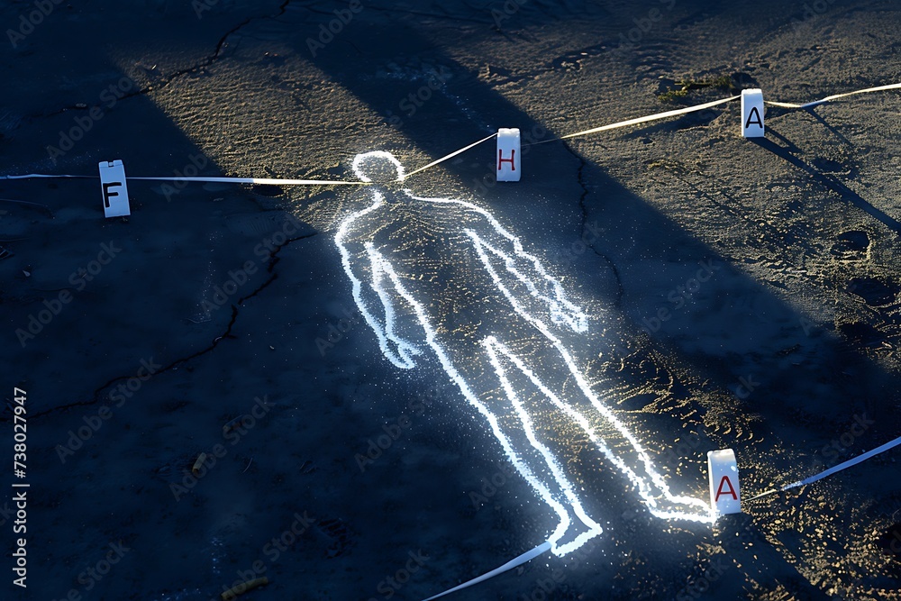Forensic Investigation Murder Crime Scene with Chalk Outline and ...