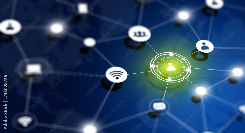 DOF image of Wireless Communication Network with World map background ...
