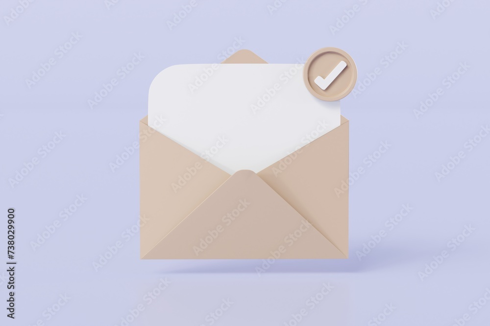 3D Brown Letter with checklist in envelope completed icon element ...