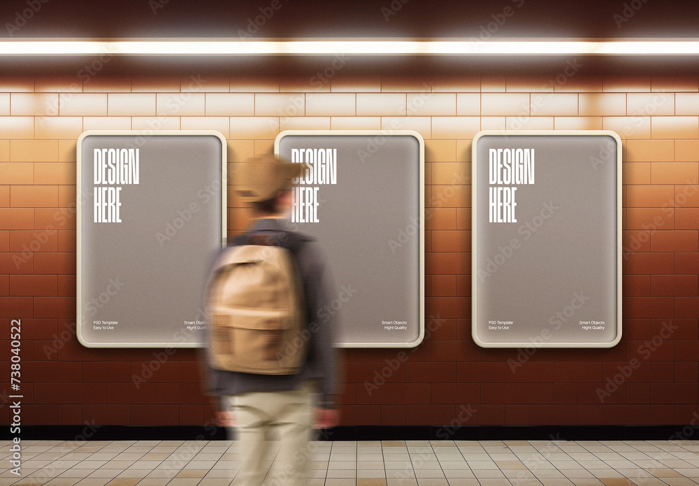 Metro Lightbox Poster Mockup With Generative AI Stock Template | Adobe ...