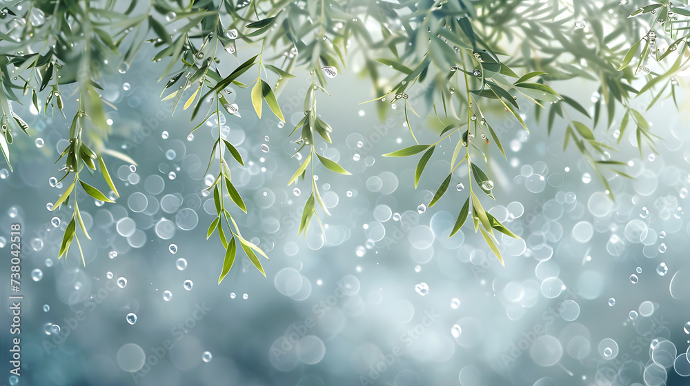 Green tree with raindrops falling on nature background Stock ...
