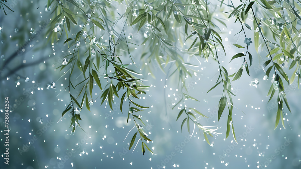 Green tree with raindrops falling on nature background Stock ...