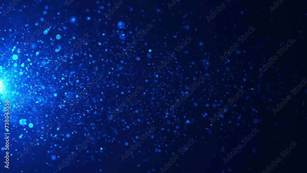 Dynamic wave of luminous particles flying horizontally. Sparkling ...