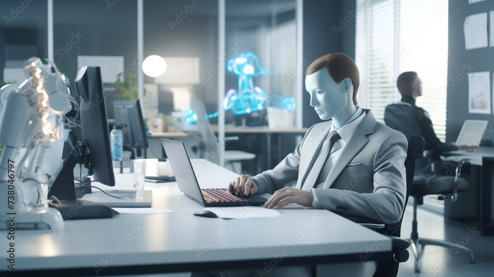 modern AI robot working in office, futuristic artificial intelligence ...