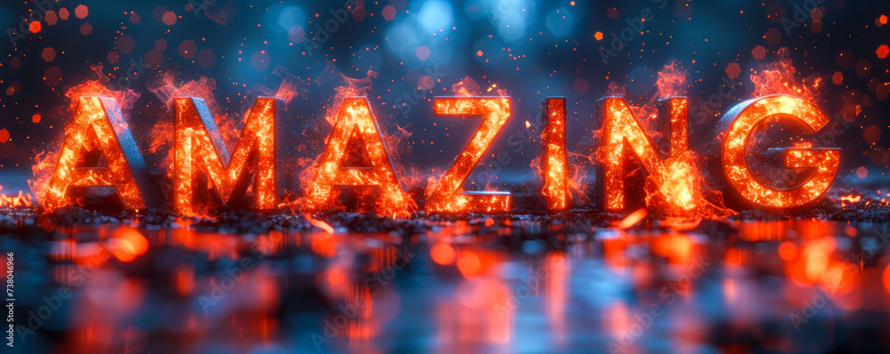 Bold 3D lettering of the word AMAZING with a dynamic, impactful font ...