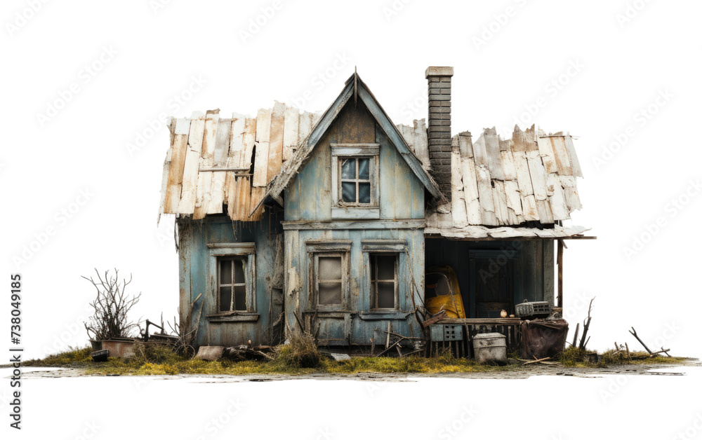 Abandoned House With Broken Roof. An old, neglected house with a ...