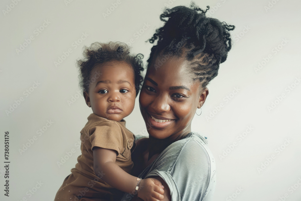 Afro-american smiling mother wear hijab hugging her sweet baby over ...