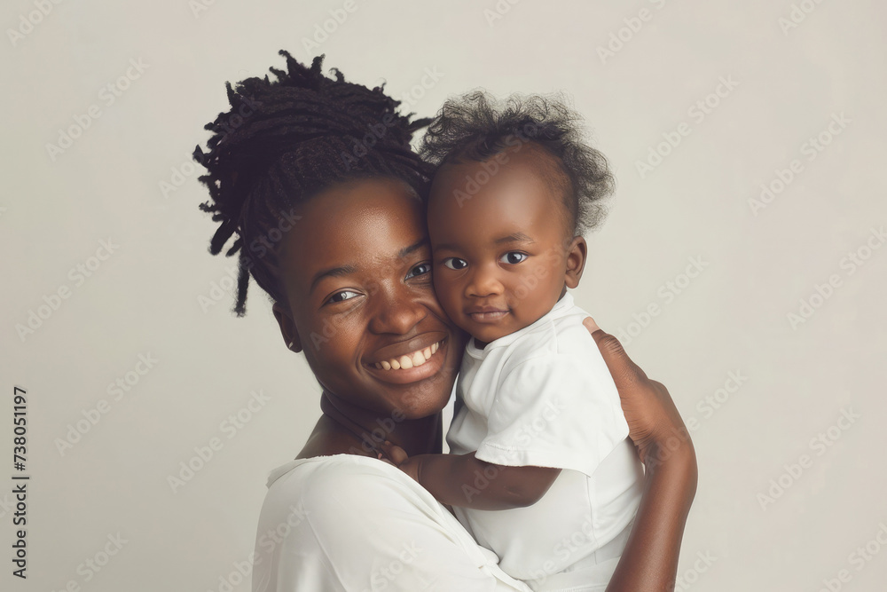 Afro-american smiling mother wear hijab hugging her sweet baby over ...
