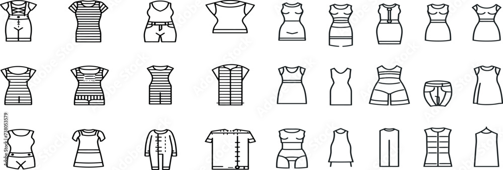 Clothes size flat line icons set. Body measurement waist circumference ...