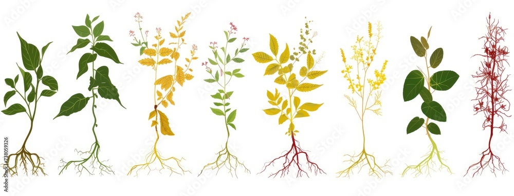 Stages of Plant Growth with Visible Root Structures Stock Illustration ...