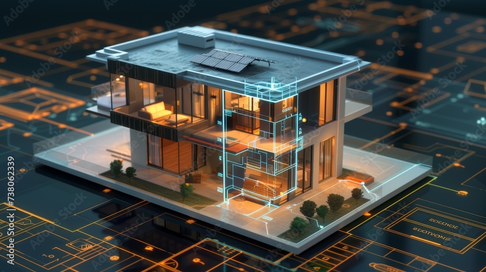 X-ray 3D house plan. Locks and windows controlled over the internet ...