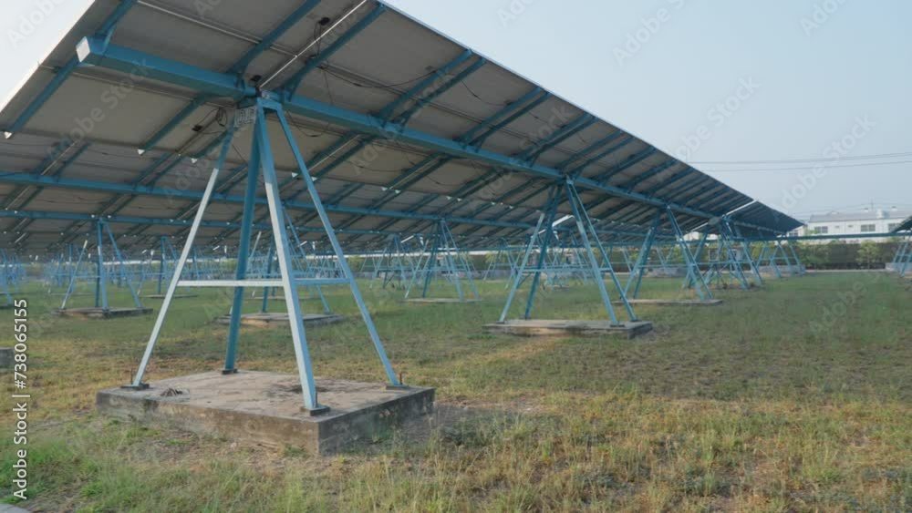 blue solar panel, Photovoltaic rows array of ground mount system ...
