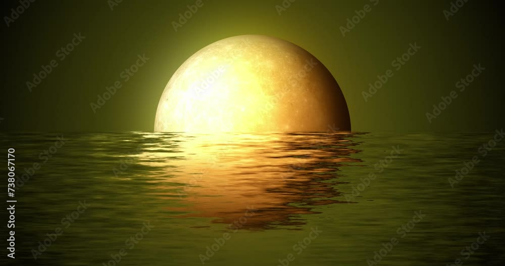 Full and New moon phases on a starry sky and water waves bright neon ...