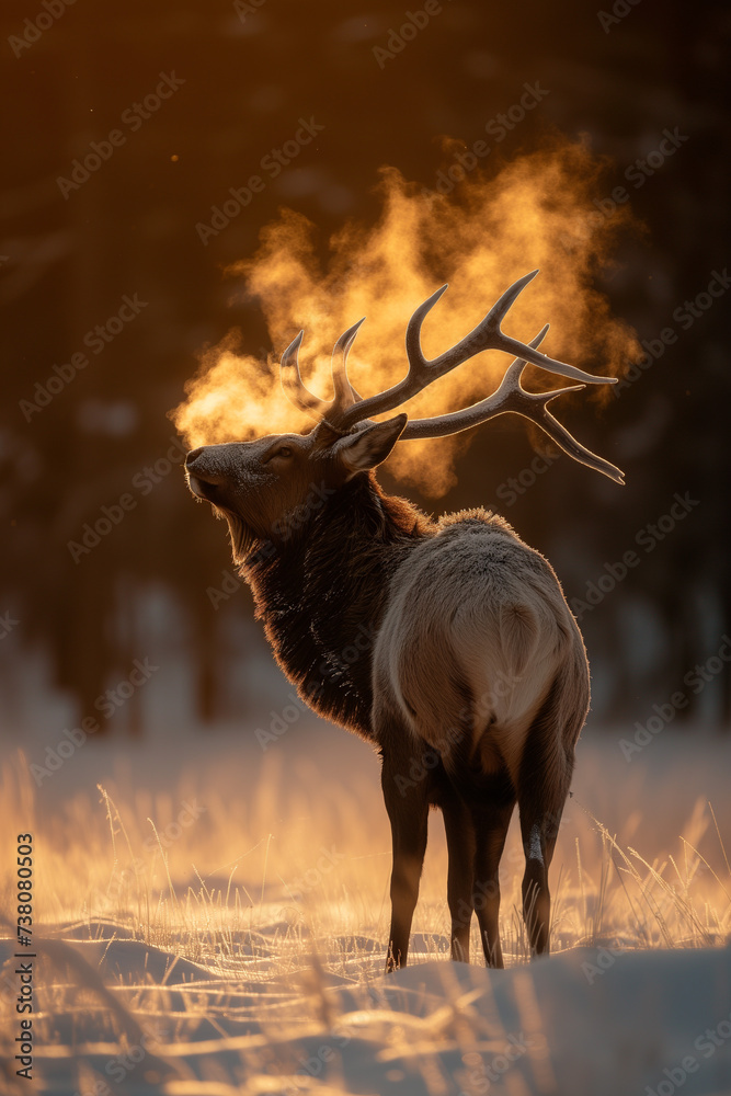 Wildlife illustration. A majestic deer with proudly towering antlers ...