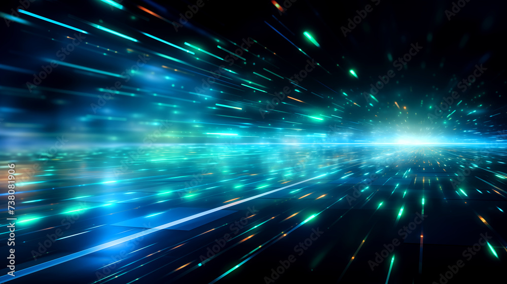 Digital data flow on the road with motion blur creates a vision of fast ...