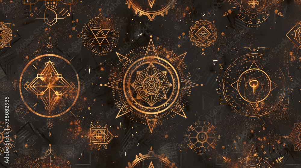 Seamless pattern illustration background featuring mystical runes and ...