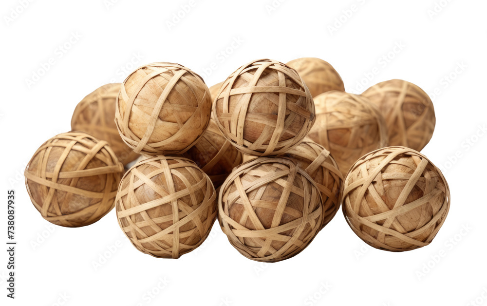 Sepak Takraw balls. A pile of wooden balls stacked on top of each other ...