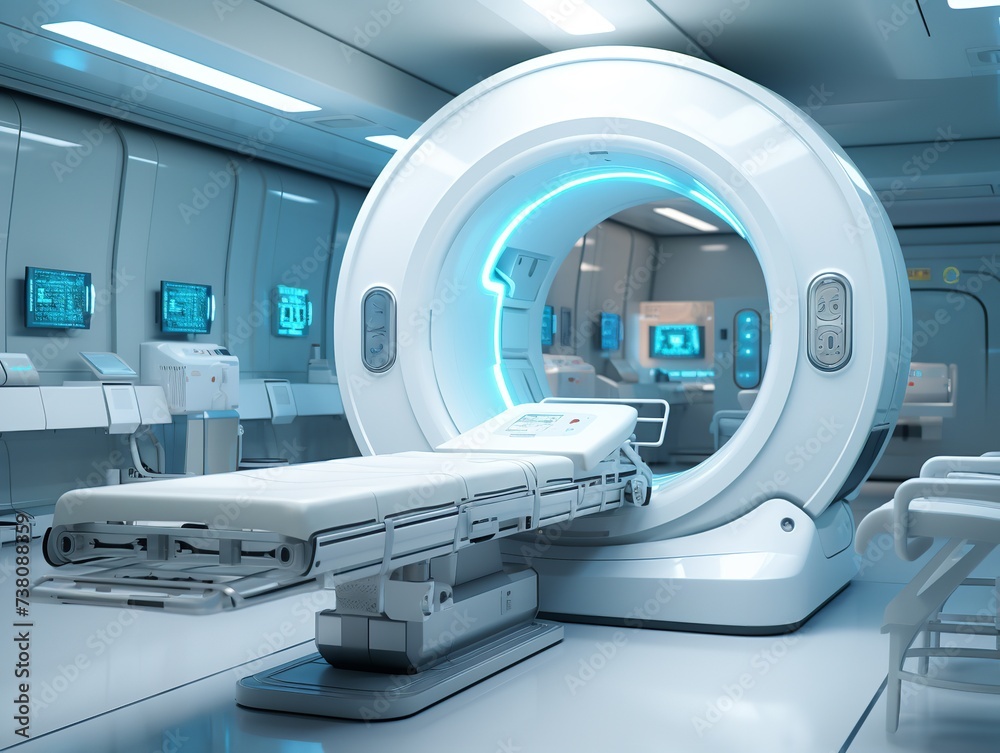 A cutting-edge linear accelerator sits against the sterile white walls ...