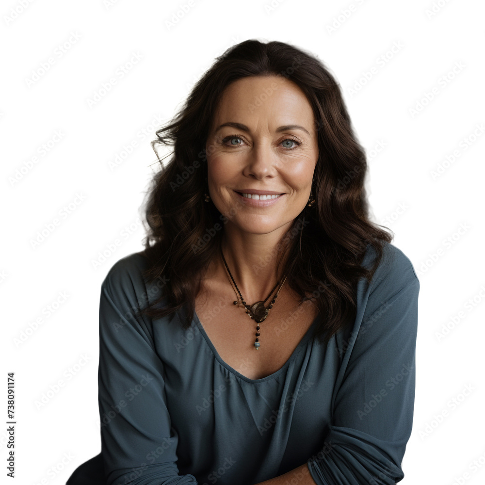 45 years old middle aged beautiful woman, smiling. Portrait on transparent background Stock ...