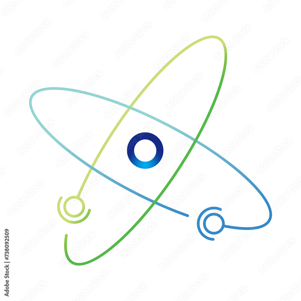 Atom symbols of nuclear energy icon. Scientific research and molecular ...