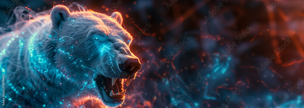 Futuristic white bear banner. Energized white bear. Electrified white ...