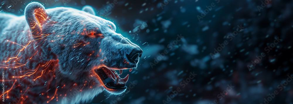 Futuristic white bear banner. Energized white bear. Electrified white ...