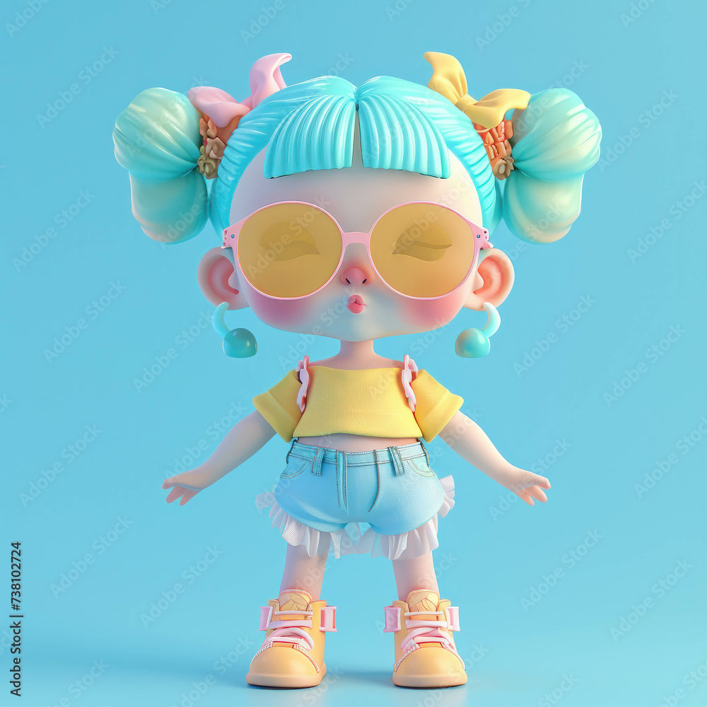 Playful Popmart girl toy in summer hues. High-quality 4K render with ...